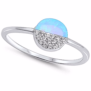 White CZ Blue Simulated Opal Round Split Ring New .925 Sterling Silver Band Size 8