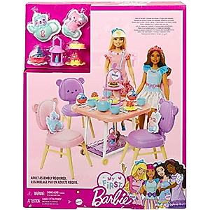 Barbie Tea Party Playset for Preschoolers, My First Tea Party Playset and Accessories, Preschool Toys and Gifts, Tea Party with 18 Storytelling Pieces, Two Plush Items, from 3 Years, HMM65