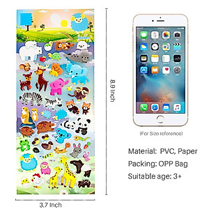 IMNEXT2U 3D Puffy Stickers for Kids Resuable Sticker for Toddler, Boys, Girls 4 Sheets - Mother Child Animals, Dogs, Cats, Elephant, Giraffe, Monkey, Sheep, Panda, Koala, Rabbit (Zoo)