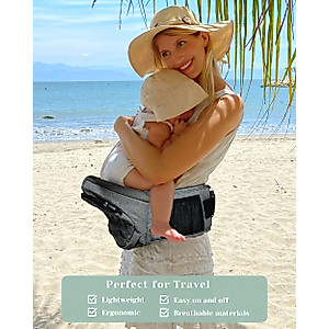 CozyOne-Mom's Choice Award Winner-CPC-Certified Baby Hip Carrier, Adjustable Waistband with Abdominal Support Design & Various Pockets for Newborns & Toddlers 8-44 lbs Carrier (Grey)