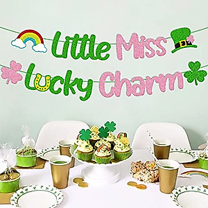 Little Miss Lucky Charm Banner St Patrick Day Decoration for Baby Girls Saint Patrick Garland Three Leaf Clover Shamrock Garland for Irish Day Party Decor Lucky Themed Baby Shower Birthday 1st 2nd 3rd 4th 5th 6th Birthday Party Anniversary Celebration Sup