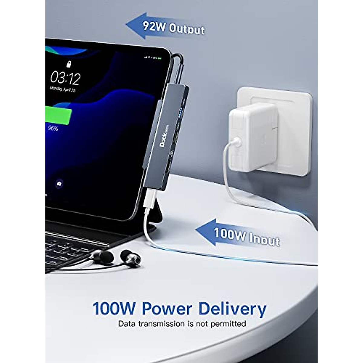 iPad Pro USB C Hub Multiport Adapter - Dockteck USBC Hub 5 in 1 with 100W PD, 4K 60Hz HDMI, Audio, USB 3.0, USB C Dock with Magnetic Grip for iPad Pro 12.9 2021 2020 2018, iPad Air, iPad Mini 6