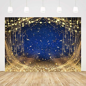 AIBIIN 7x5ft Royal Blue and Gold Party Photo Backdrop Gold Dripping Glitter Bridal Shower Photography Background Wedding Birthday Bachelorette Graduation Prom Party Decorations Banner
