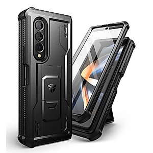 Dexnor Shielder Series Case for Samsung Galaxy Z Fold 4(2022), Military-Grade Shockproof Rugged Bumper Case Cover with Built-in Screen Protector & Kickstand,Black