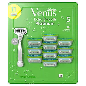Venus Platinum Extra Smooth Metal Handle Women's Razor, 1 Handle + 11 Refills