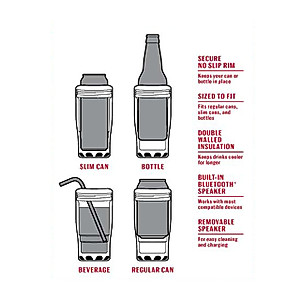 Budweiser Can/Bottle Cooler Built-in Bluetooth Speaker - Double Insulated Beverage Holder, Portable Cooler, Bluetooth 5.0 Technology, 100% Leak Proof,12 or 16 oz Cans, Regular or Slim Cans