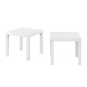 Furinno Classic Homey Square Parsons Side End Table, Set of 2, White