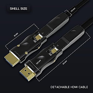 Pacroban Long8K Fiber Optic HDMI Cable Detachable Connectors - 8K 60Hz, HDR, HDCP 2.2, Active Ultra High Speed 48Gbps, in-Wall Safe, 4K@120Hz 4:4:4 Slim Light (25ft)