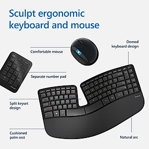 Microsoft Sculpt Ergonomic Wireless Desktop Keyboard and Mouse - Black. Wireless , Comfortable, Ergonomic Keyboard and Mouse Combo with Split Design and Palm Rest.