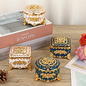 Hipiwe Antique Metal Jewelry Box Ring Earring Treasure Chest Case Small Trinket Box Round Jewelry Display Box Necklace Organizer Wedding Birthday Gift Home Decor, 3x3x2.4 inch