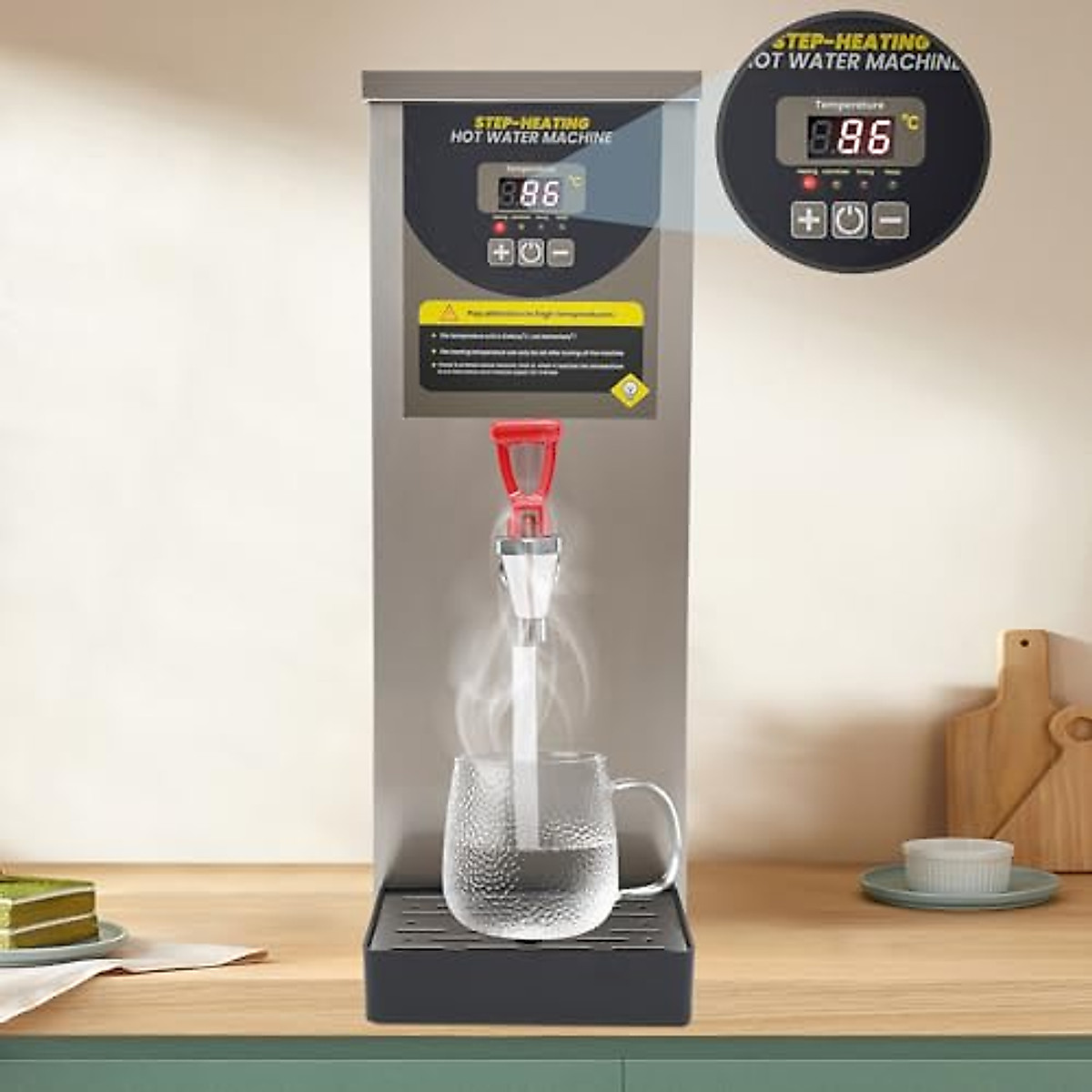 LOHISHILO Commercial Milk Frother 2000W 8L Electric Steam Milk Frothing Machine Steam Boiling Water Machine, Milk Foam Espresso Machine with LED Display for Coffee Milk Tea Dessert, Silver