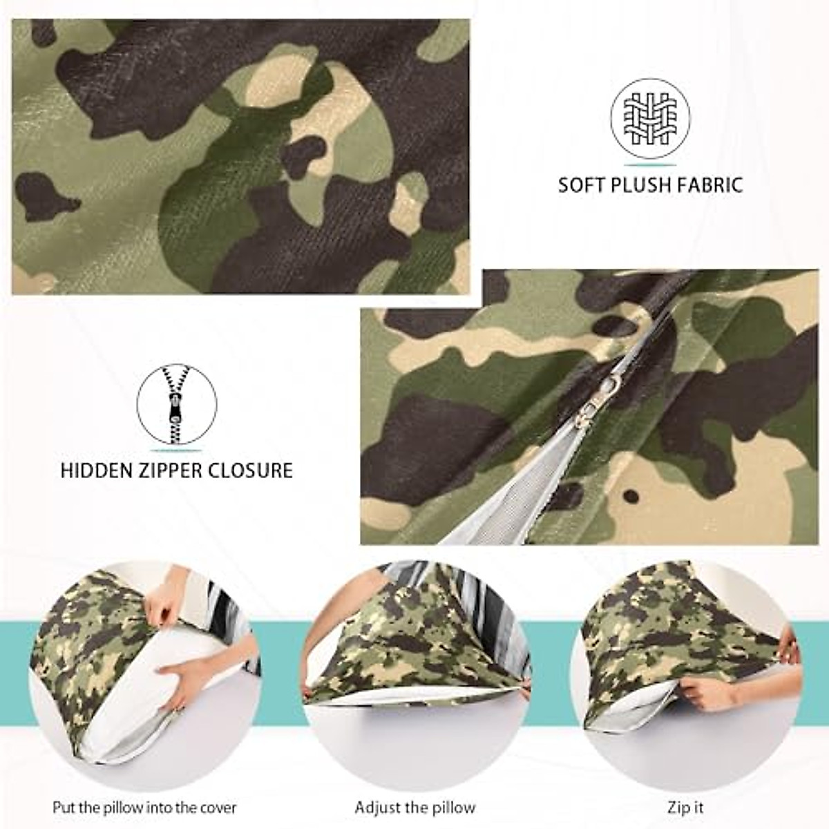 Camo Pillowcase for Hair and Skin Body Pillow Cover Long Body Pillow Case Cover 20"X 54" Super Soft Pillow Case with Zipper for Women Men