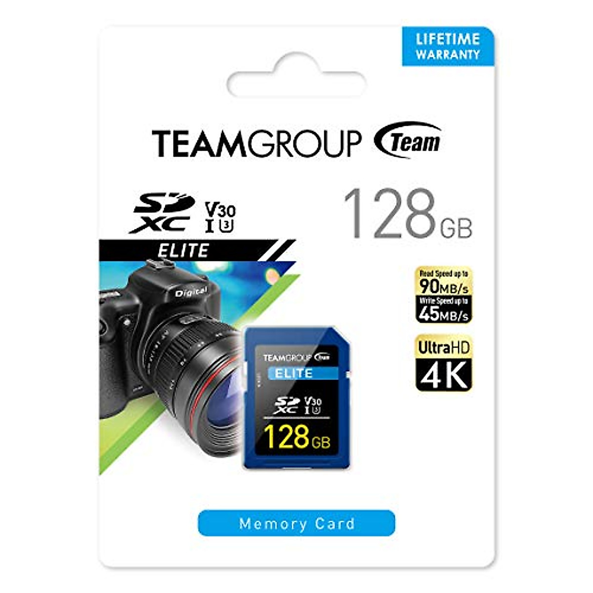 TEAMGROUP Elite 128GB UHS-I U3 V30 UHD Read Speed up to 100MB/s SDXC High Speed 4K Memory Card Compatible with Canon Sony Nikon Panasonic FUJIFILM Digital Camera TESDXC128GIV3001