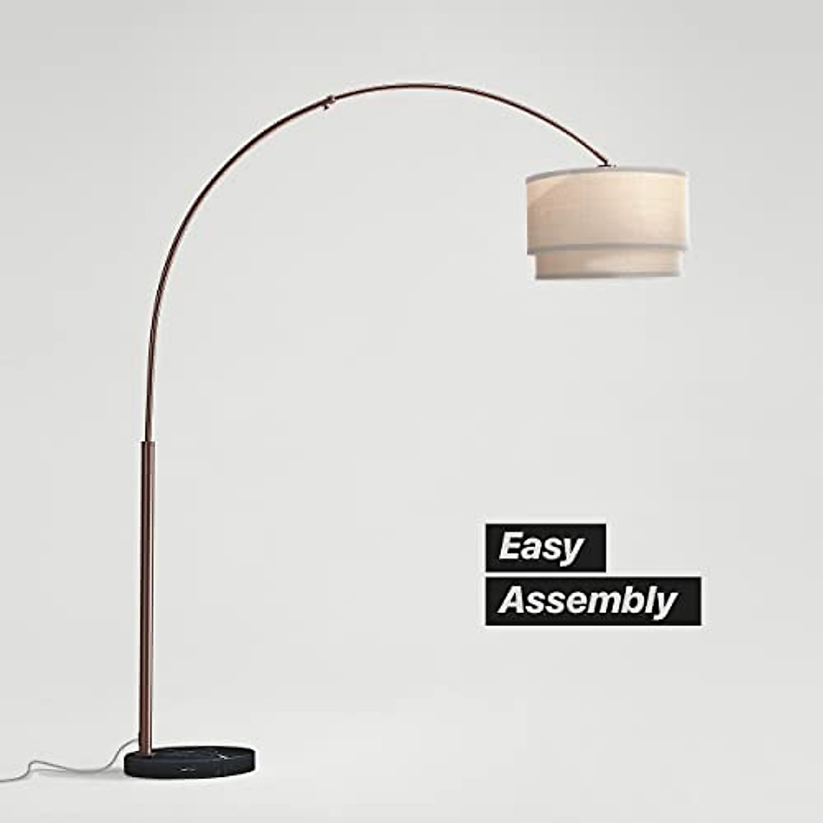 Brightech Mason Arc Floor Lamp - Modern Corner Standing Lamp with Unique Hanging Drum Lamp Shade for Living Room - Bright Overhead, Curved Hanging Light for Bedroom. Library, Den - Bronze
