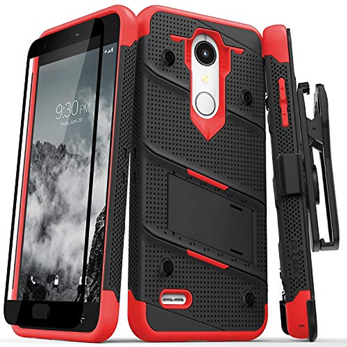 ZIZO Bolt Series LG K30 Case Military Grade Drop Tested with Tempered Glass Screen Protector Holster LG Harmony 2 Case Black RED