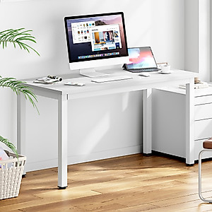 DlandHome 47 inches Medium Computer Desk, Home Composite Wood Board Desk, Decent and Steady Home Office School Desk/Workstation/Table, BS1-120WW White and White Legs, 1 Pack