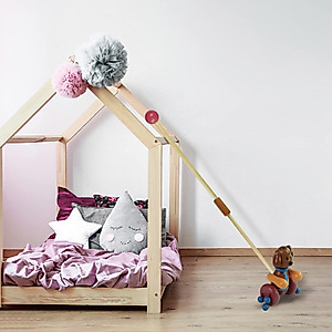 RUYU Loyal Puppy Wooden Push-n-Pull Activity Walking Toy with Colorful Rolling Beads for Toddlers and Babies Girl or Boy, Classic Early Learning Wooden Balance Walking Play Toy