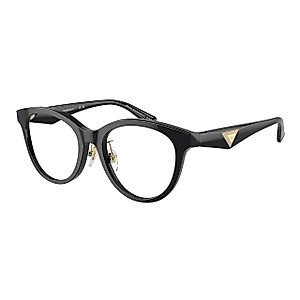 Emporio Armani Women's EA3236F Low Bridge Fit Cat Eye Prescription Eyewear Frames, Shiny Black/Demo Lens, 52 mm
