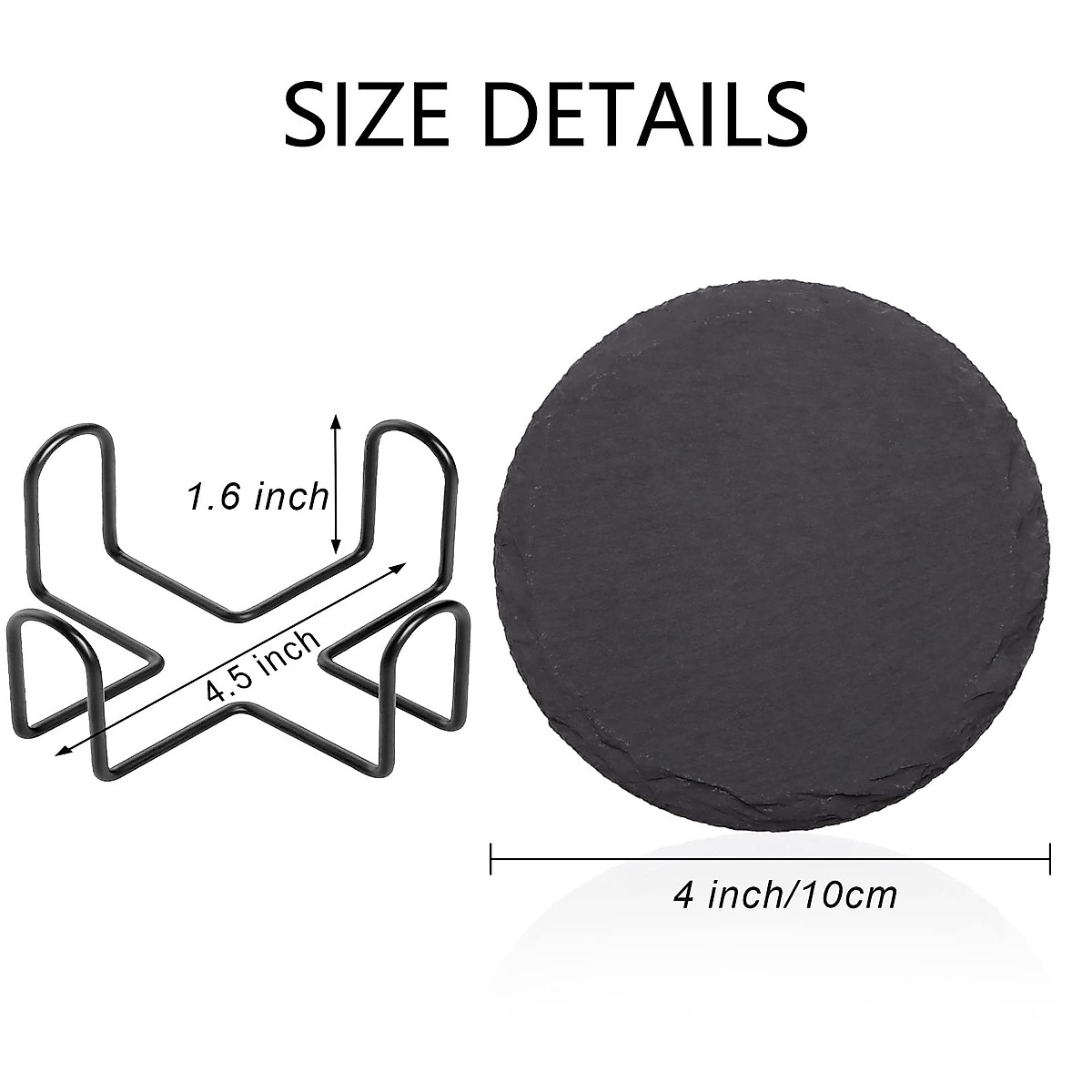 4 PCS Round Slate Drink Coasters Set, SIJDIEE 4 Inch Black Slate Stone Coasters with Anti-Scratch Bottom and Coaster Holder for Office Bar Kitchen Home Dinner Table Decor Supplies