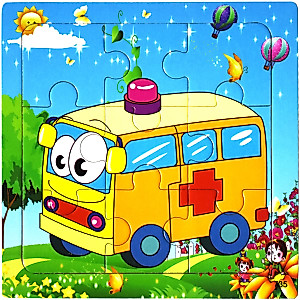 Puzzles Toys for Kids for Age 2-5, 9 Pieces Vibrant Wooden Animals & Vehicle Kids Educational Puzzles for Toddlers, Set of 6 Preschool Puzzle Autism Children Puzzles Learning Toys(6 Puzzles)