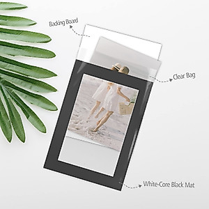 Golden State Art, Pack of 25 Black Pre-Cut 5x7 Picture Mat for 4x6 Photo with White Core Bevel Cut Mattes Sets. Includes 25 High Premier Acid Free Matts & 25 Backing Backers Board & 25 Clear Bags