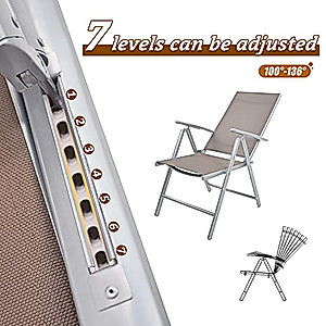 Dporticus Set of 2 Patio Folding Sling Back Chairs Aluminum Adjustable Reclining Indoor Outdoor Deck Camping Garden Pool
