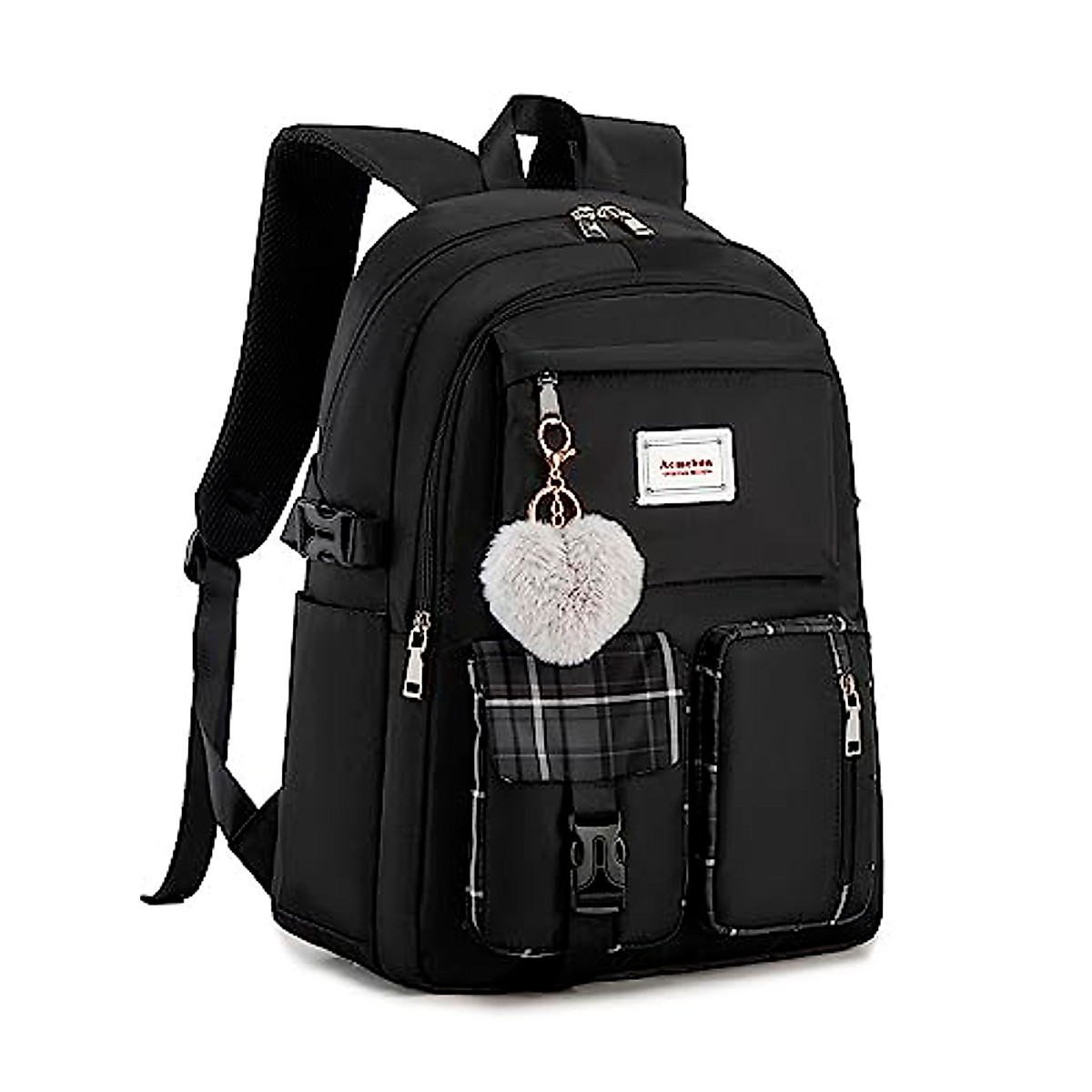 Acmebon Girl Roomy Fashion Laptop Backpack Set Casual Daypack Set for Women Black