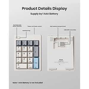 Kisnt Wireless Mechanical Number Pad, Bluetooth 5.0&2.4G Wireless Dual Mode Hot Swappable Numeric Keypad,17 Keys Gasket Numpad, Ten-Key with PBT Keycaps for Laptop/PC/TKL Keyboards(Linear Switch)