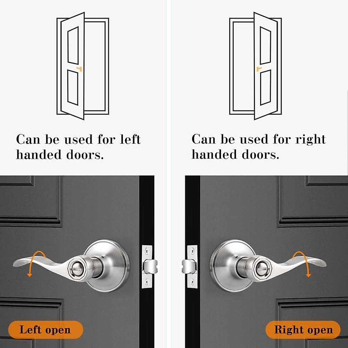 Probrico Privacy Door Levers Wave Style Handles Keyless Lock Bed Bath Door Lockset, Satin Nickel 6 Pack