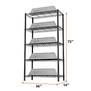 SINGAYE 5-Shelf Adjustable, Heavy Duty Storage Shelving Unit (350 lbs Loading Capacity per Shelf), Steel Organizer Wire Rack, Black (36" W x 14" D x 72" H)