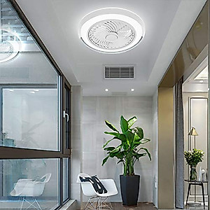 Low Profile Ceiling Fan with Lights Remote, 20" Enclosed Bladeless Ceiling Fan Flush Mount Ceiling Fan with 3 Colors LED Bladeless Ceiling Fan for Bedroom Living Room Kitchen Fan (Multi-3)
