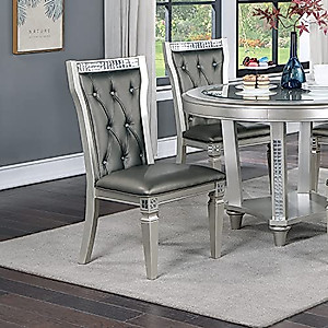 Poundex Set of 2 Dining Chair with Button Tufted, Dark Grey