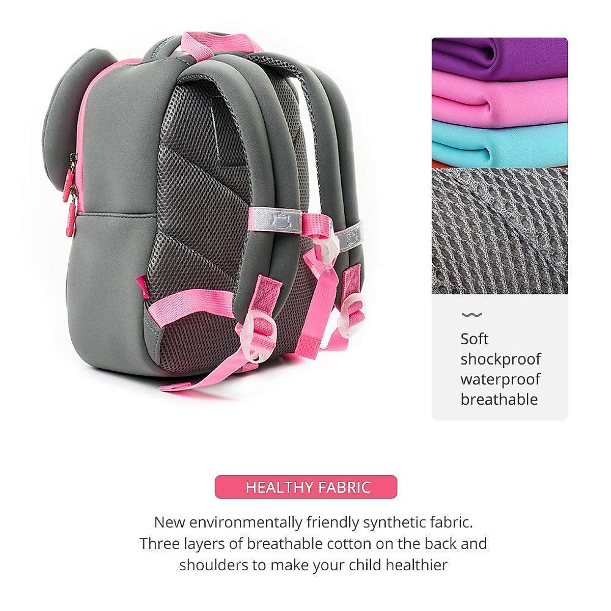 Cocomilo 12" Cartoon 3D Cat Toddler Backpack for Kids Waterproof Preschool Baby Bag for Boys and Girls with Ant-lost Leash (Elephant)