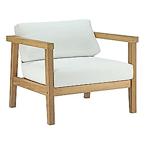 Modway Bayport Teak Wood Outdoor Patio Armchair in Natural White