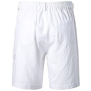 JOTOOK Men's Cotton Linen Shorts Casual Elastic Waist Shorts Summer Beach Shorts with Pocket Fashion Style Shorts 3X-Large White