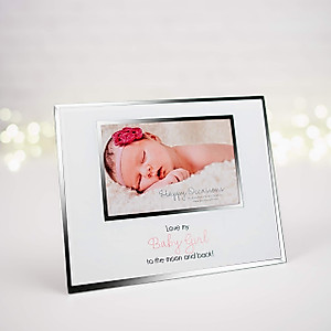 Pavilion Gift Company 61162 Love Girl to The Moon and Back 4x6 Newborn Baby Picture Frame, Pink