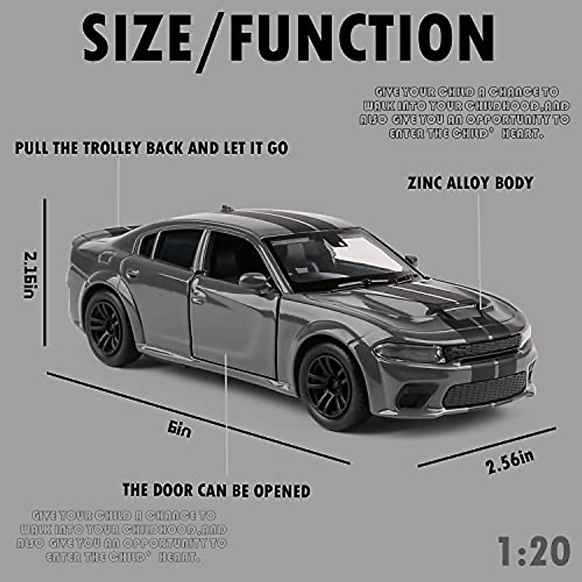 COOLPUR 1/36 Scale Doodge Hel1 Car Model Diecast Toy Vehicle Zinc Alloy Metal Pull Back Powered Vehicles Mode for Kids,Adult,Boyfriend Gift(Gray)