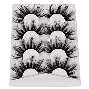 Pleell 25MM Lashes Mink Fluffy Wispy False Eyelashes Pack 3D Dramatic Long Volume Eyelashes 4 Pairs