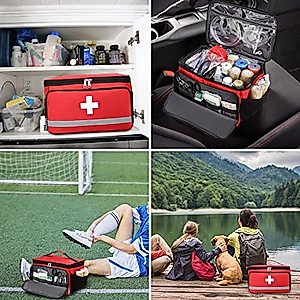 First Aid Bag Empty Medicine Bag Pill Bottle Organizers Storage Travel Medical Bag Home Family Hiking Med Medication Bag Portable Prescription Case Carrier Medic Supplies Holder Container Large (Red)