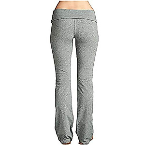 GRBOZC Bootcut Pants for Women Tummy Control Lightweight Soft Stretch Pants Fold Over Waist Flex Motion Yoga Bootleg Pant Gray