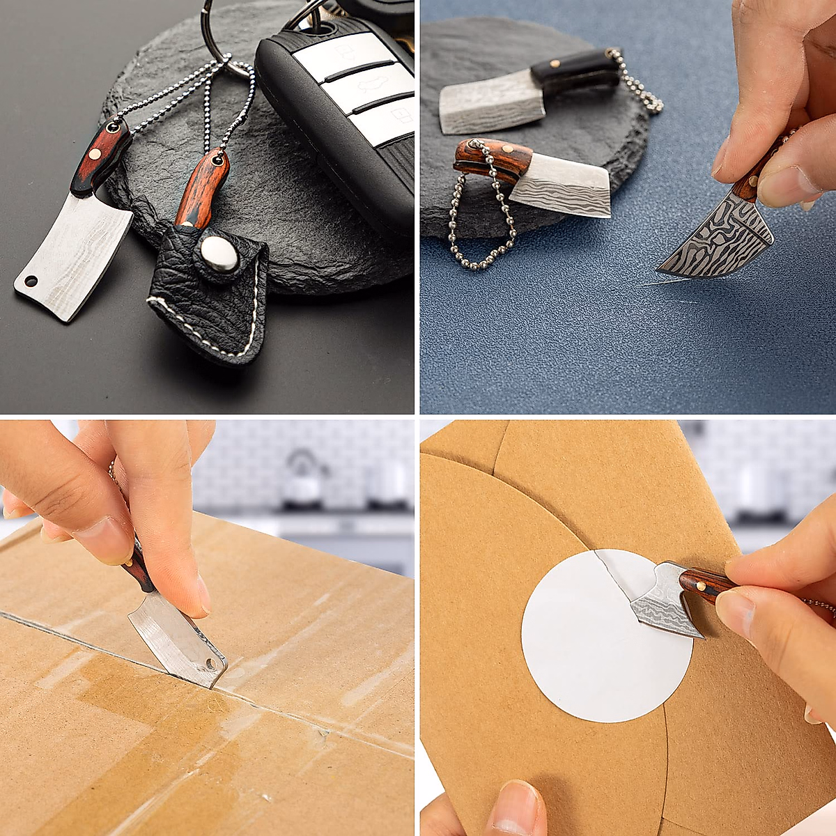 MGZTTHW Mini Pocket Chef Knife Set, 5pcs Tiny Knife Keychain - Portable Tiny Pocket knife with Sheath for Pendant Decoration Outdoor Camping Box Cutter Happy Mother’s Father’s Day Gifts