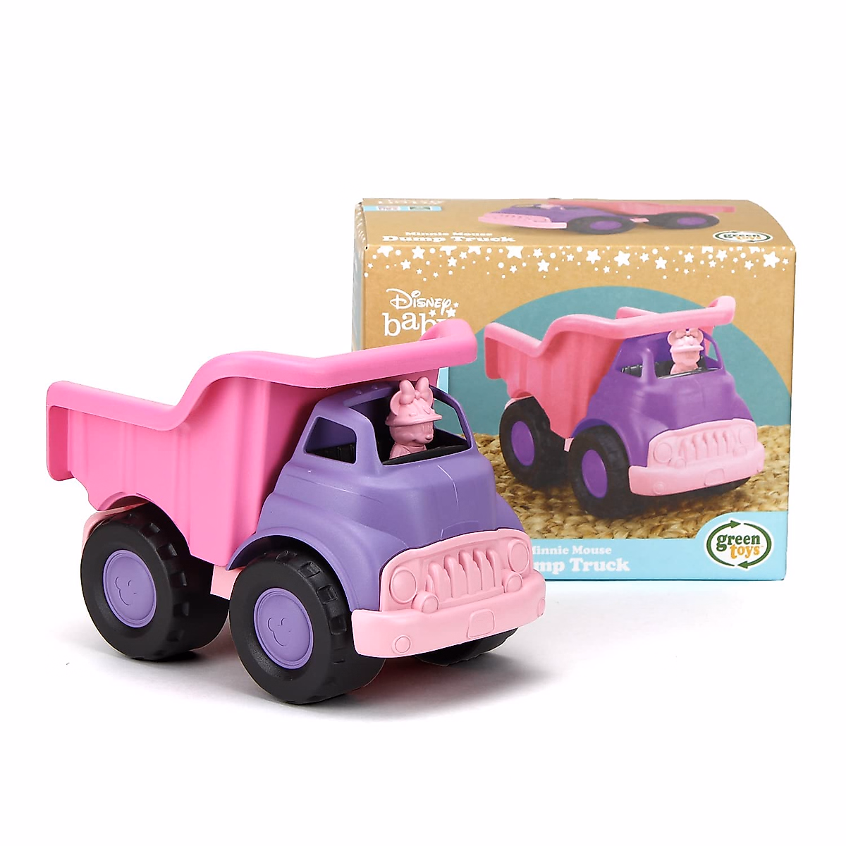 Green Toys Disney Baby Exclusive Minnie Mouse Dump Truck - Pretend Play, Motor Skills, Kids Toy Vehicle. No BPA, phthalates, PVC. Dishwasher Safe, Recycled Plastic, Made in USA.