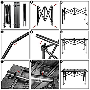 Night Cat Camping Table with Storage Basket Foldable Picnic Table for Outdoor Indoor Lightweight Rustless Adjustable Height 1.7-3ft BBQ Garden Backyard 75KG 37x22in