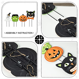 Glitzhome 42''H 4pcs Metal Halloween Outdoor Yard Stakes,Halloween Ghost/Pumpkin/Black Cat/Frankenstein Stakes or Hanging Decor,Halloween Porch Standing Sign for Lawn Garden Home Party (2030200005)
