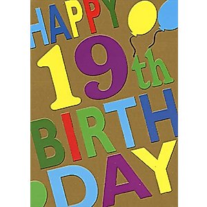 Designer Greetings Colorful Words on Gold Foil Age 19 / 19th Birthday Card
