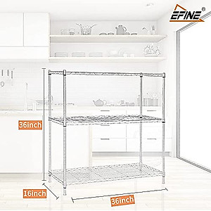 Catalina Creations EFINE 3-Shelf Chrome Shelving Unit with 3-Shelf Liners, Adjustable Rack, Steel Wire Shelves Storage for Kitchen and Garage (36W x 16D x 36H)