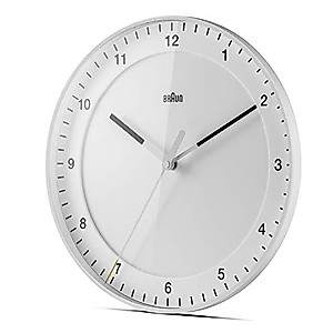 Braun Classic Large Analogue Wall Clock with Silent Sweep Movement, Easy to Read, 30cm Diameter in White, Model BC17W.