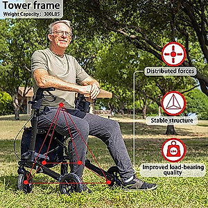 Henmnii Rollator Walker for Seniors and Adults, All Terrain walker with seat, Lightweight Foldable Aluminum Rolling walkers.