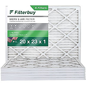Filterbuy 20x23x1 Air Filter MERV 8 Dust Defense (6-Pack), Pleated HVAC AC Furnace Air Filters Replacement (Actual Size: 19.50 x 22.50 x 0.75 Inches)