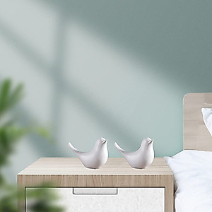 2pcs Bird Figures Ceramic Bird Statue Animal Sculptures Ornaments for Home Office Garden Decoration - White, Size S